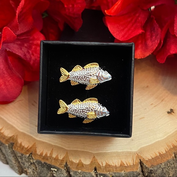 Accessories | Bass Fish Fisherman Silver And Gold Cufflinks | Poshmark